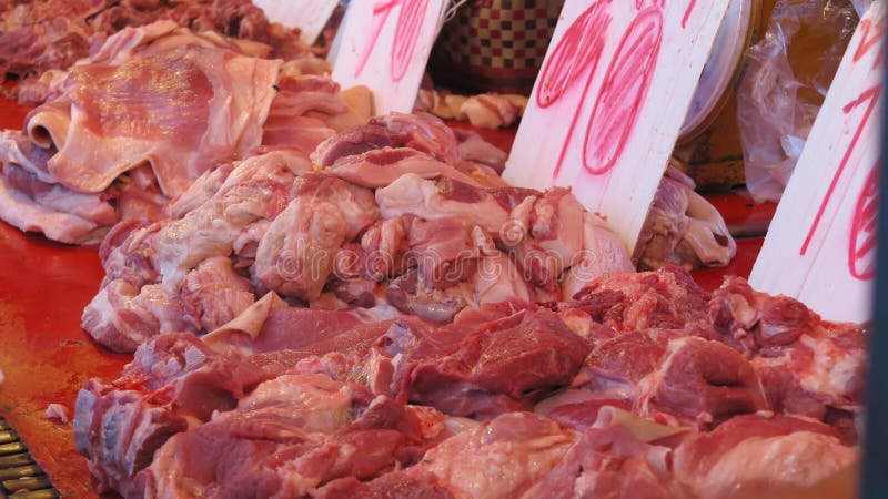 Pork Sliced Meat Sell in Countryside . Stock Image - Image of stall ...
