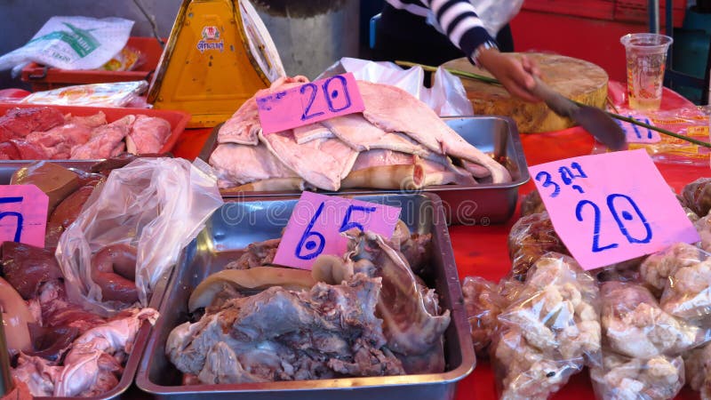 Pork Sliced Meat Sell in Countryside . Stock Photo - Image of ...