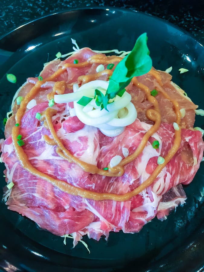 Pork slide on a plate stock image. Image of dinner, table - 289152805