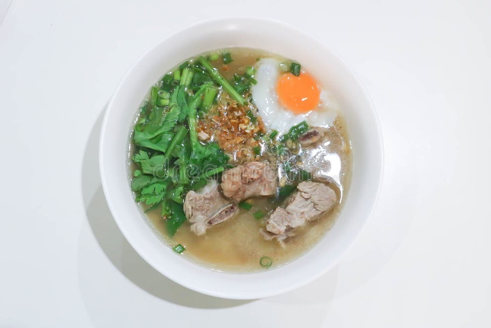 Pork Soup or Pork Rib Soup with Egg and Vegetable or Boiled Rice with ...