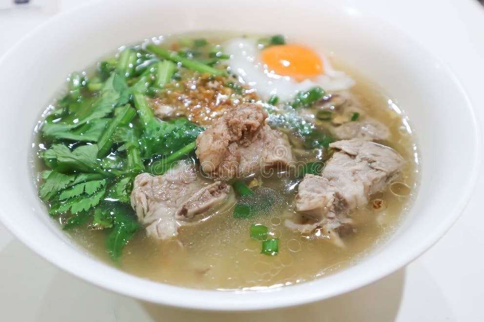 Pork Soup or Pork Rib Soup with Egg and Vegetable or Boiled Rice with ...