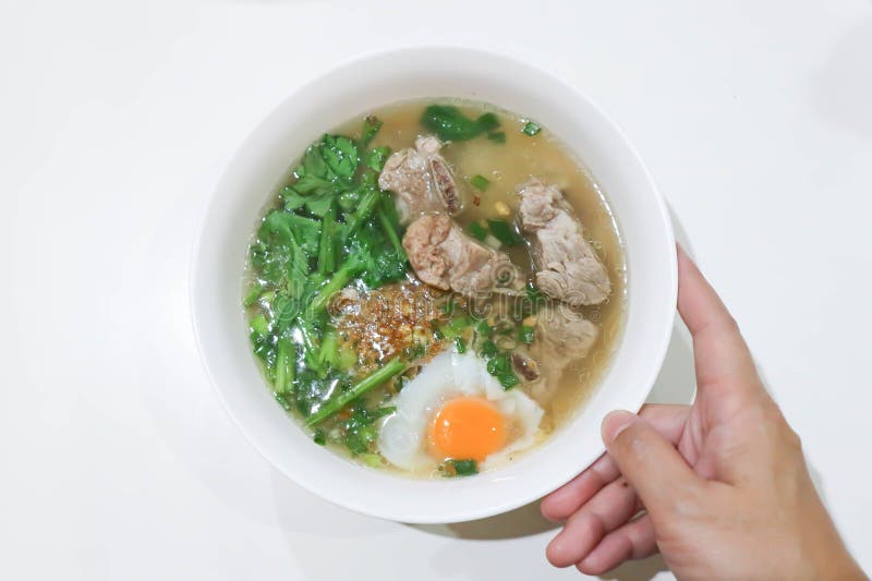 Pork Soup or Pork Rib Soup with Egg and Vegetable or Boiled Rice with ...