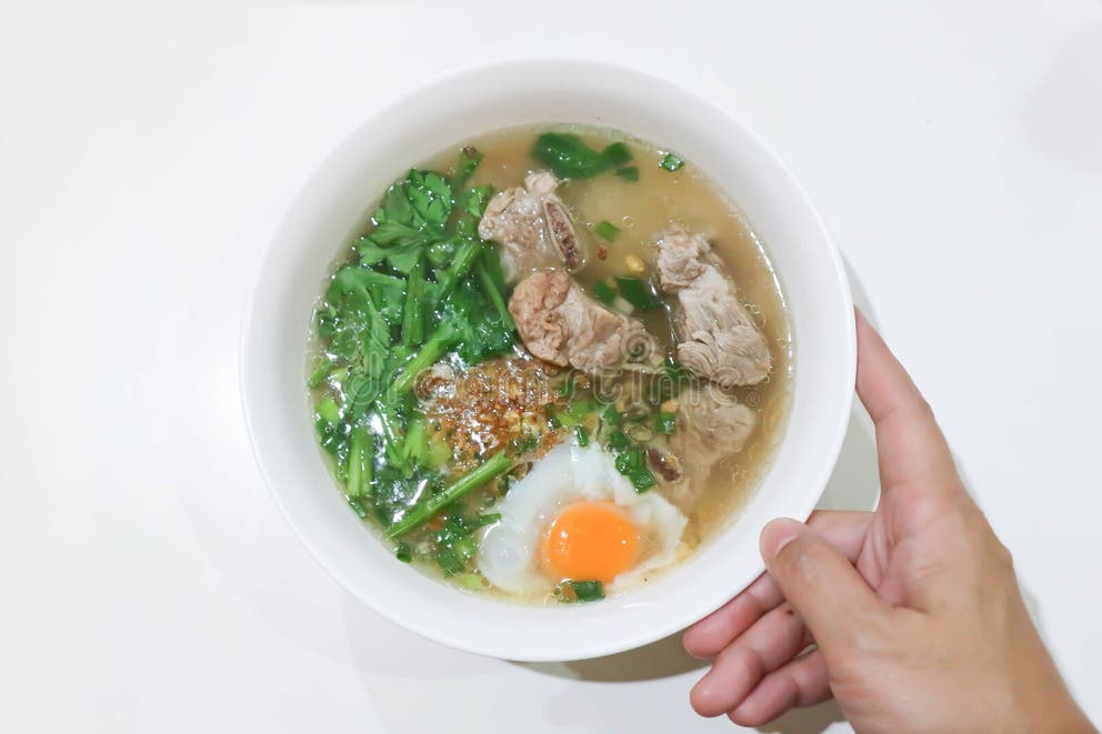 Pork Soup or Pork Rib Soup with Egg and Vegetable or Boiled Rice with ...