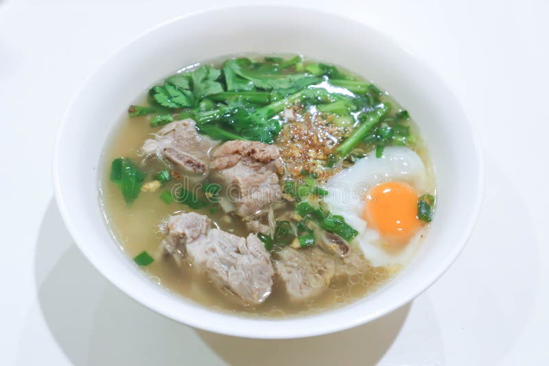 Pork Soup or Pork Rib Soup with Egg and Vegetable or Boiled Rice with ...