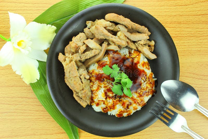 Pork steak with rice stock image. Image of roast, pork - 50428859