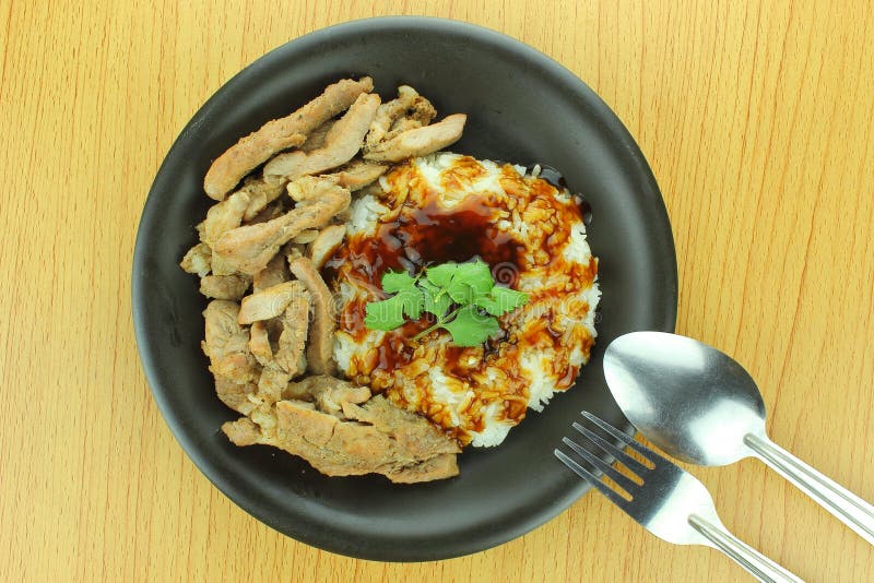 Pork steak with rice stock image. Image of sauce, protein - 50429429