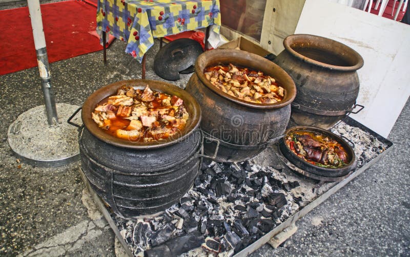 Pork stew in a clay pot stock photo. Image of grill, morning - 92536732
