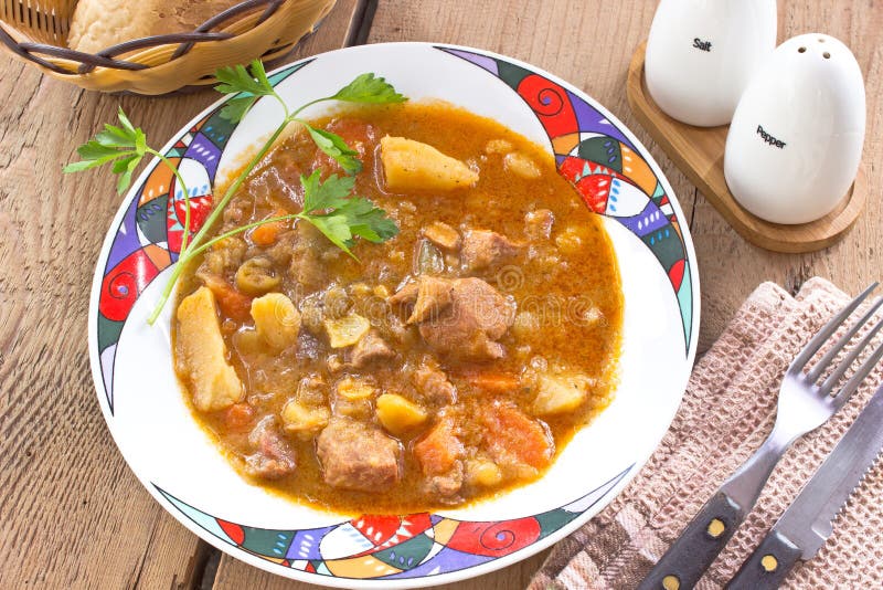 Pork stew in plate stock image. Image of garnished, parsley - 53537077