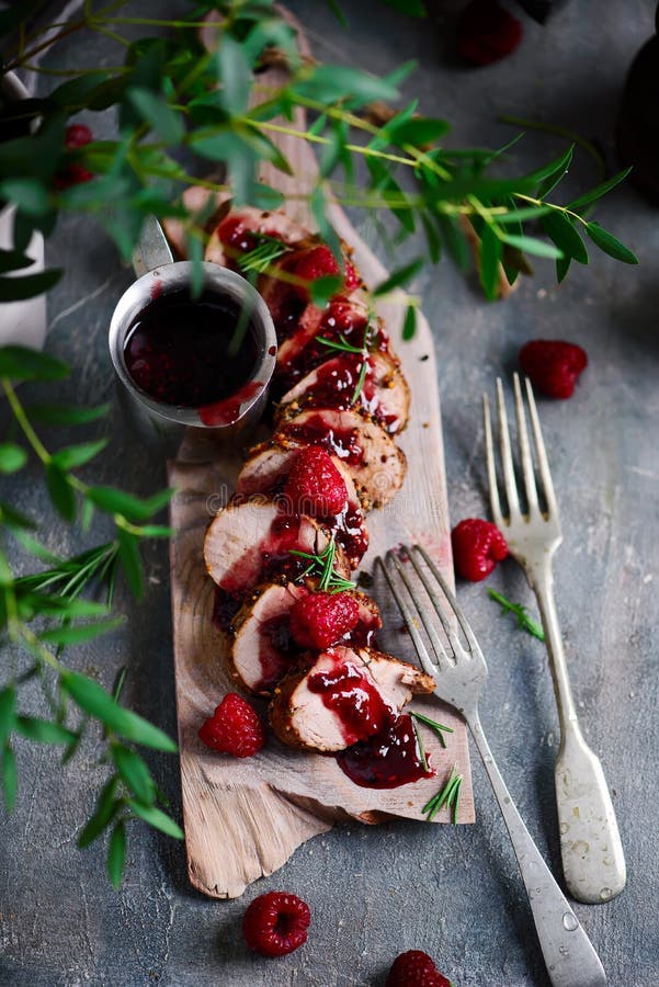 Pork Tenderloin with Raspberry Sauce Stock Image - Image of vegetable ...
