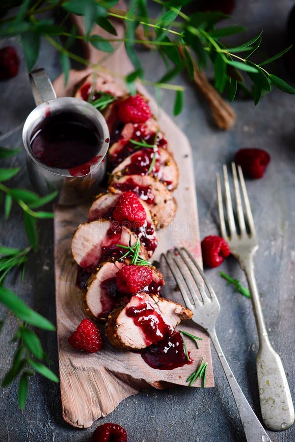 Pork Tenderloin with Raspberry Sauce Stock Image - Image of fillet ...