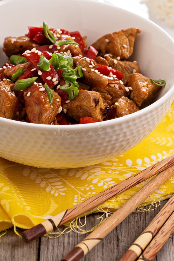 Pork with Vegetables in Asian Style Stock Image - Image of food, rice ...