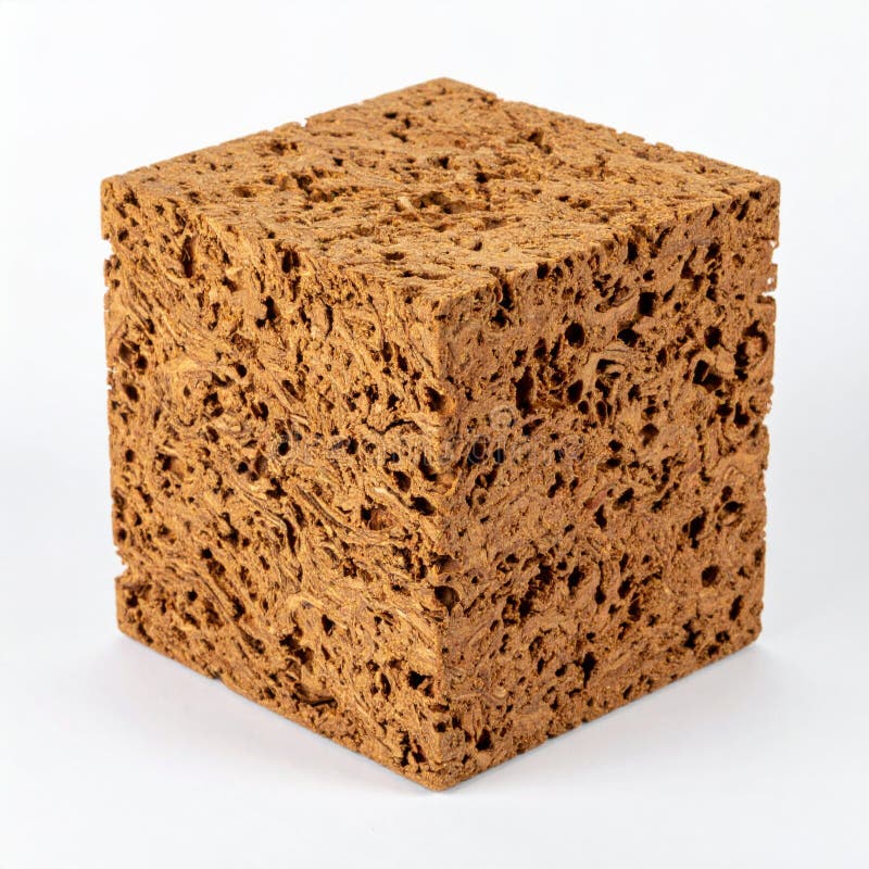 Porous Brown Cube Material Block in a Uniform Texture on White ...