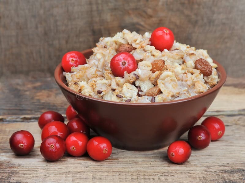 Porridge with Cranberries Fruits Stock Image - Image of background ...
