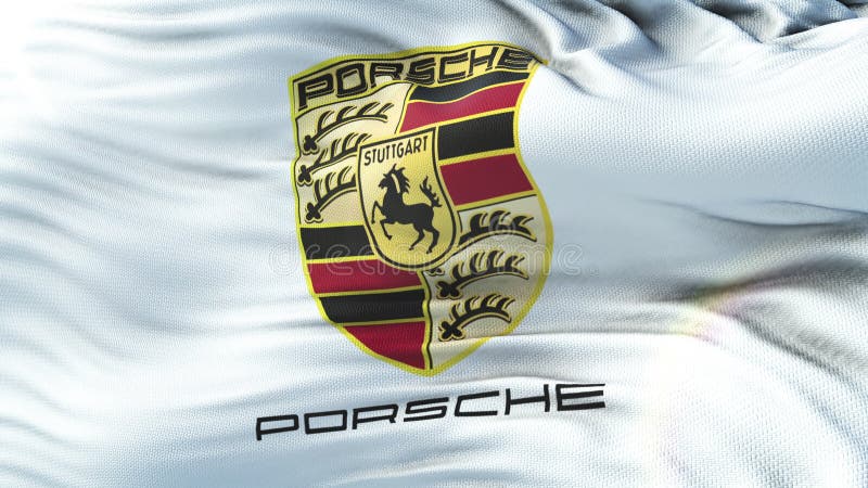Porsche Flag Waving on Sun. Seamless Loop with Highly Detailed Fabric ...