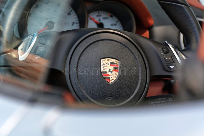 Porsche Interior - Steering Wheel with Logo Editorial Photography ...