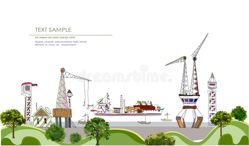 Port of the Big City Illustration Stock Vector - Illustration of land ...