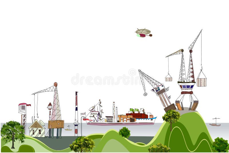 Port of the Big City Illustration Stock Vector - Illustration of ...