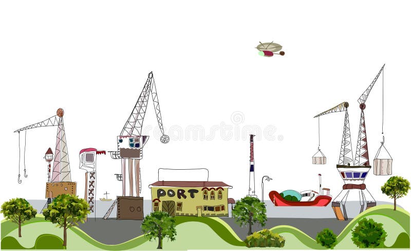 Port of the Big City Illustration Stock Vector - Illustration of ...
