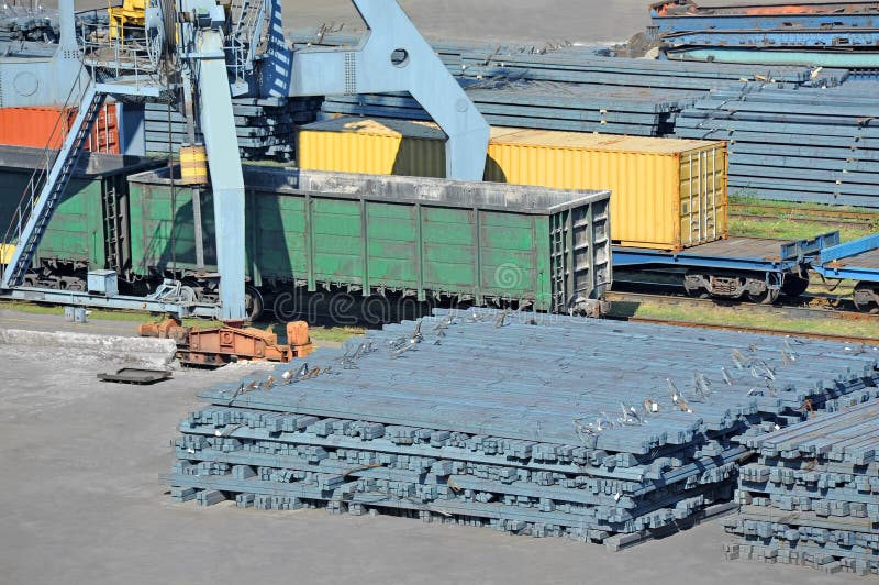 Port Cargo Crane, Train and Metal Stock Photo - Image of gantry ...