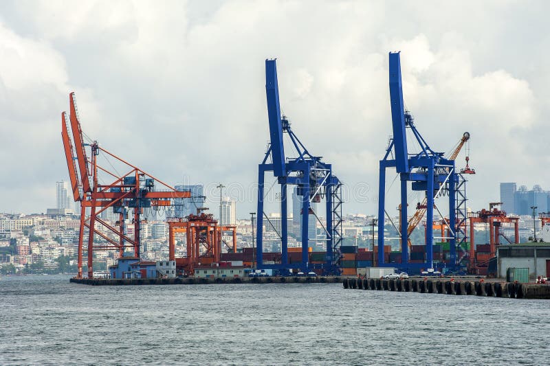 Port Cargo Ship in Harbor, Istanbul Turkey Stock Image - Image of blue ...