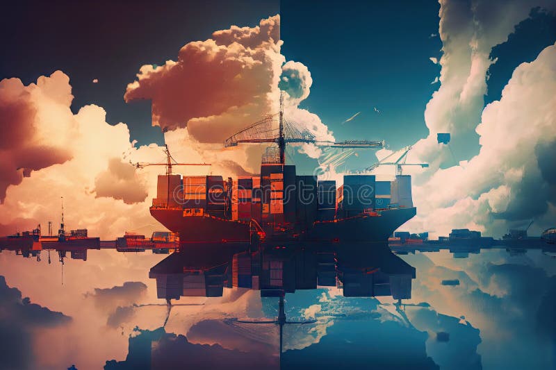 Port with Cargo Ship and Sky Full of Clouds, for Double Exposure Effect ...