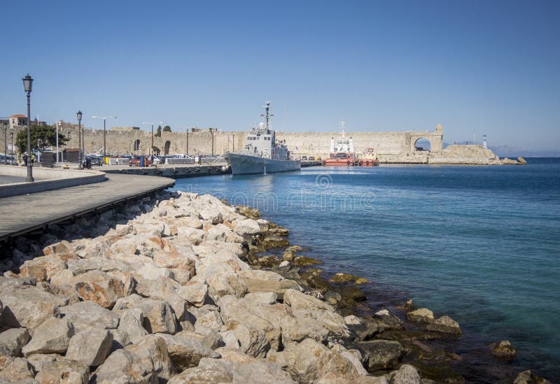 Port in the City of Rhodes, Greece Stock Image - Image of blue, history ...