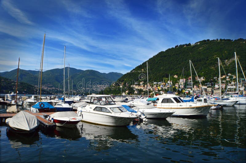 Port of Como lake stock photo. Image of leisure, lifestyle - 73999624
