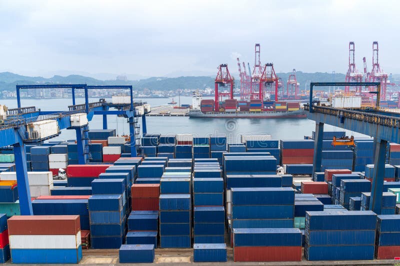 Port Container Cranes Loading with Multi-colored Containers for ...