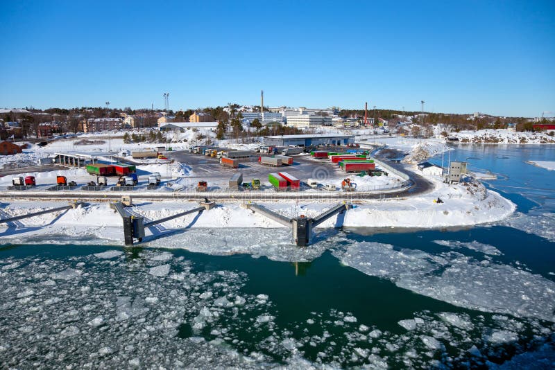 Port covered with ice stock photo. Image of container - 21695538