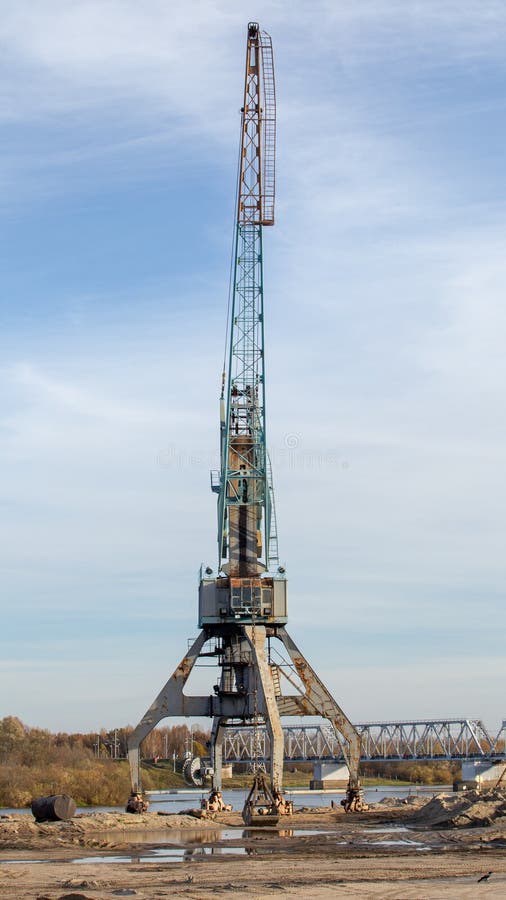 Port Crane in the River Port of the City of Bobruisk. Stock Photo ...
