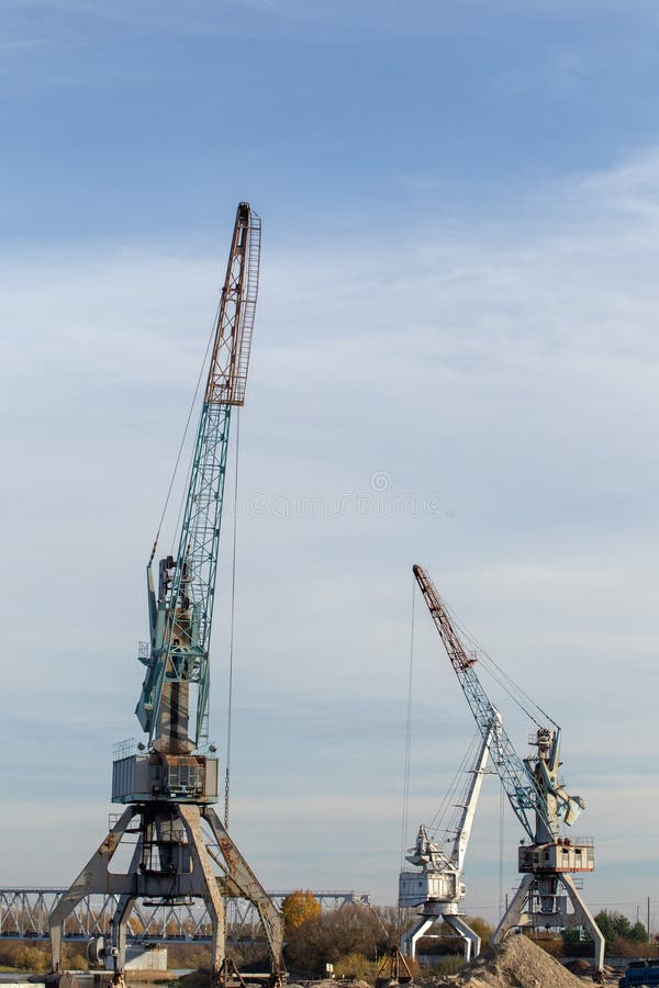 Port Crane in the River Port of the City of Bobruisk. Stock Image ...