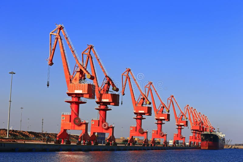 Port crane work stock image. Image of engineers, shipping - 220439793