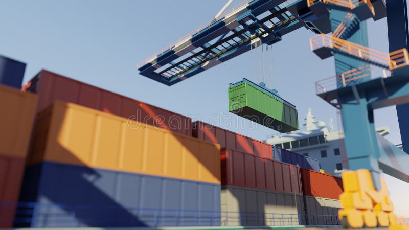 Port Cranes Loading Containers on a Cargo Ship at the Port. Elevated ...