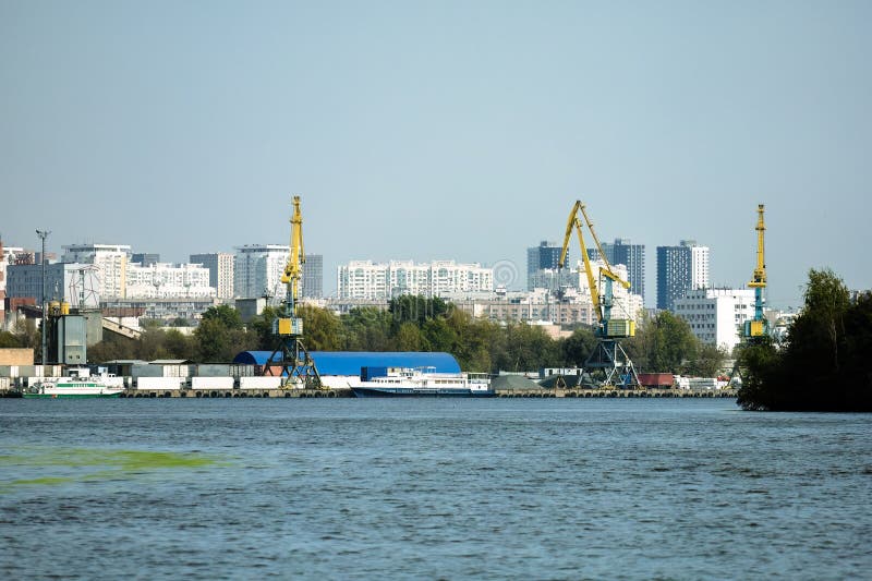 Port Cranes for Loading Containers. Yellow River Port Crane at the Pier ...