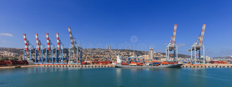 Port Dock with Container Ship and Various Brands and Colors of Shipping ...