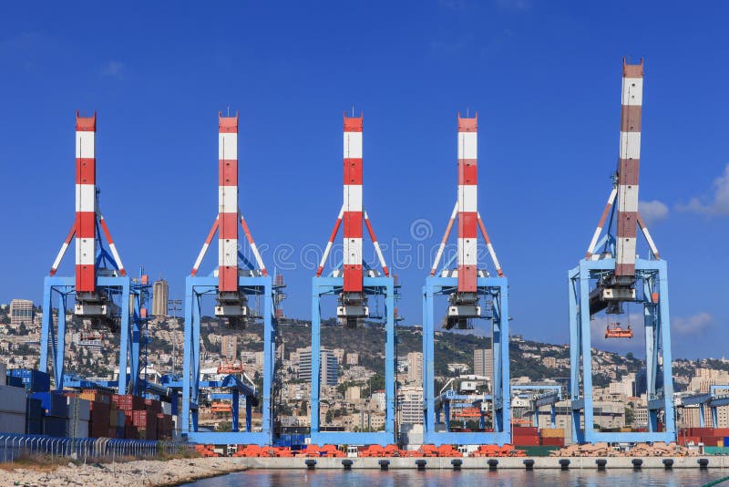 Port Dock with Container Ship and Various Brands and Colors of Shipping ...