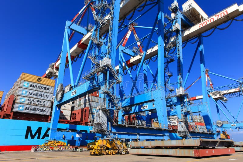 Port Dock with Container Ship and Various Brands and Colors of Shipping ...