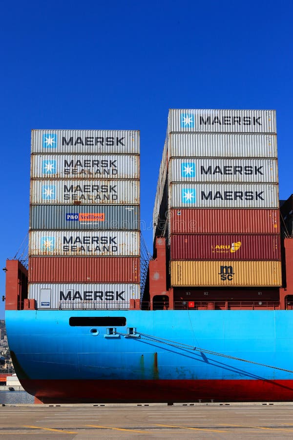 Port Dock with Container Ship and Various Brands and Colors of Shipping ...