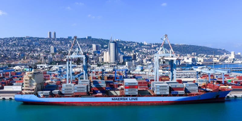 Port Dock with Container Ship and Various Brands and Colors of Shipping ...