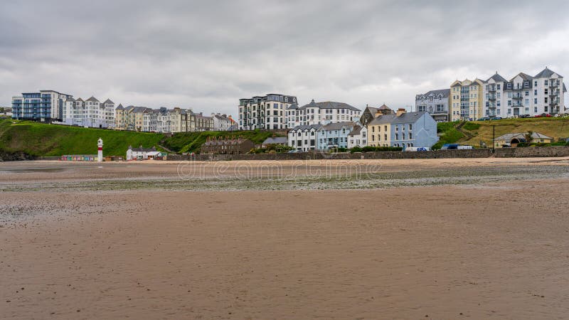 Port Erin Beach with the Beach Huts and the Lighthouse, Isle of Man ...