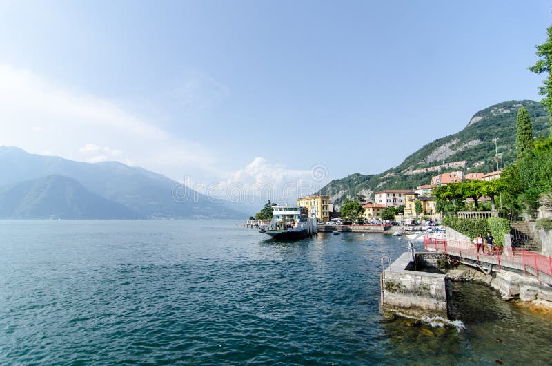 Port with Ferry, on Lake Como, Italy. Stock Photo - Image of peak, area ...