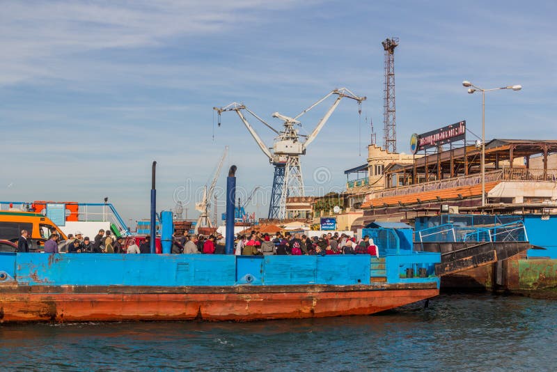 PORT FUAD, EGYPT - FEBRUARY 3, 2019: Ferry in the Harbor in Port Fuad ...