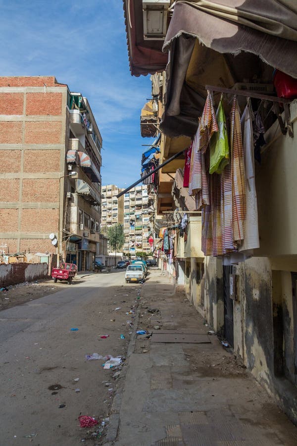 PORT FUAD, EGYPT - FEBRUARY 3, 2019: Stret with Laundry in Port Fuad ...