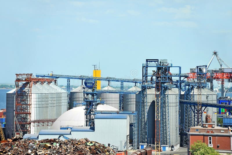 Port grain dryer stock photo. Image of harbor, port, loading - 67595246