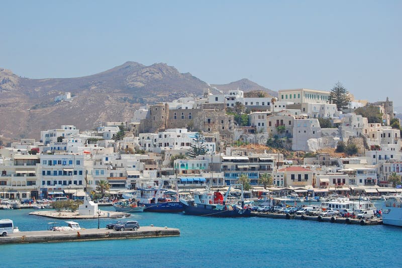 Port of Greece Island with Blue Ocean Editorial Stock Photo - Image of ...