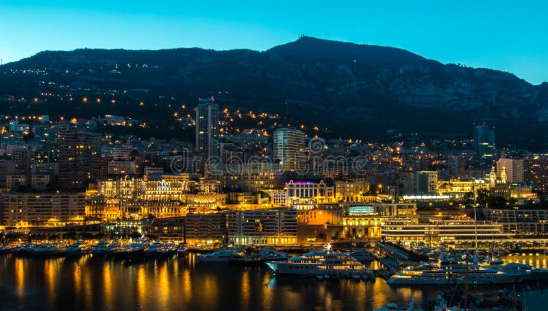 Port Hercule Sunset stock photo. Image of france, lights - 214804340