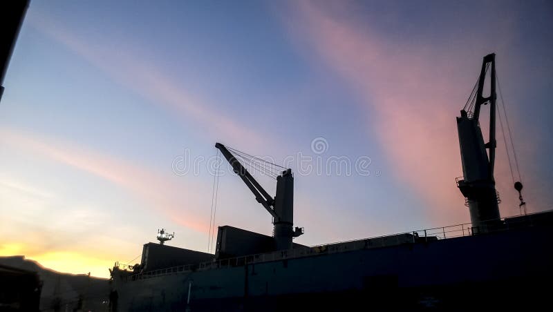 Port Landscape at Sunset. Port Cranes. Stock Photo - Image of business ...