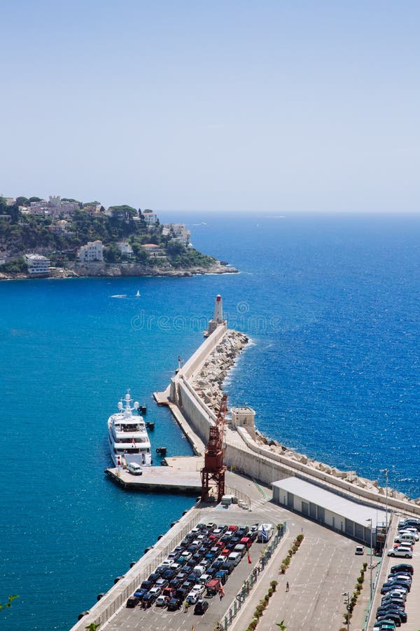 Port and Lighthouse of Nice, France, Viewed from the Castle Hill Stock ...