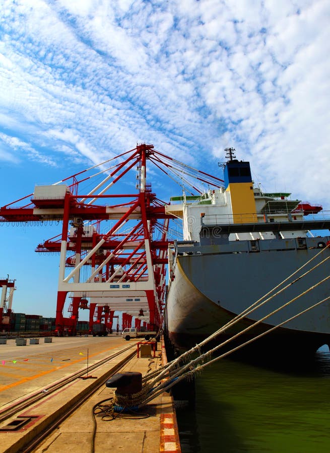 Port with Loading Cargo Ship Stock Photo - Image of cargo, freight ...