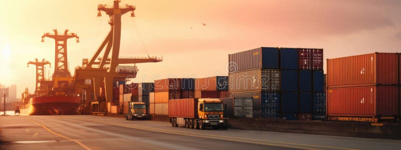 Port for Loading Container Ships. Horizontal Banner for Text. Created ...